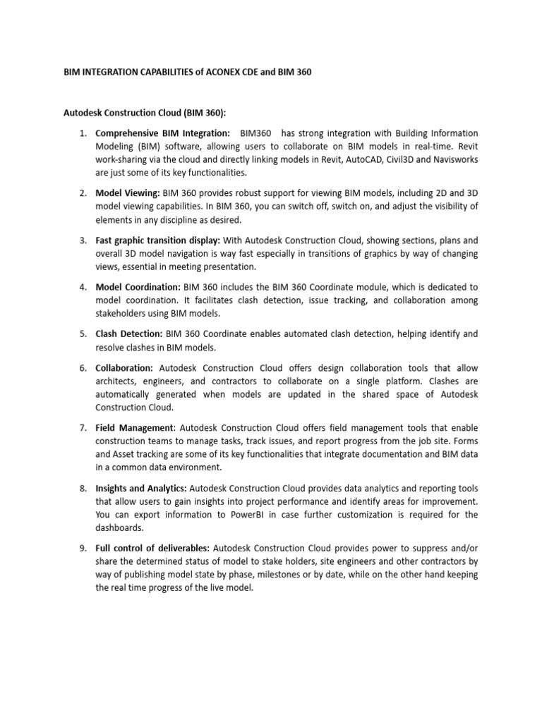 BIM Integration Capabilities of Aconex CDE Vs BIM360 | PDF | Building ...