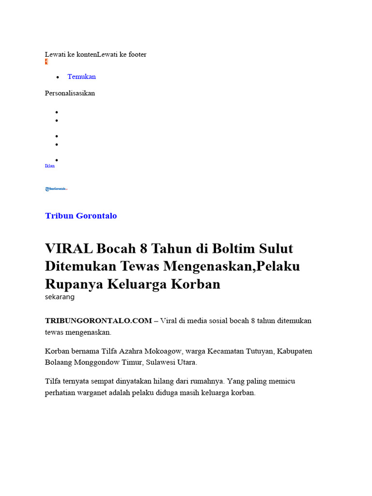 Pembunuhan Bocah Tilfa Azahra di Boltim | PDF | Politik | Fiksi Misteri ...