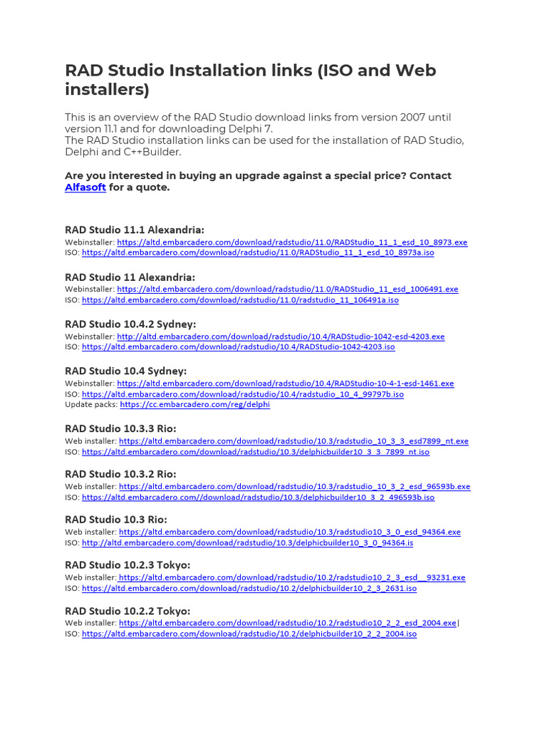 RAD Studio Installation Links | PDF | Software Development | Computer ...