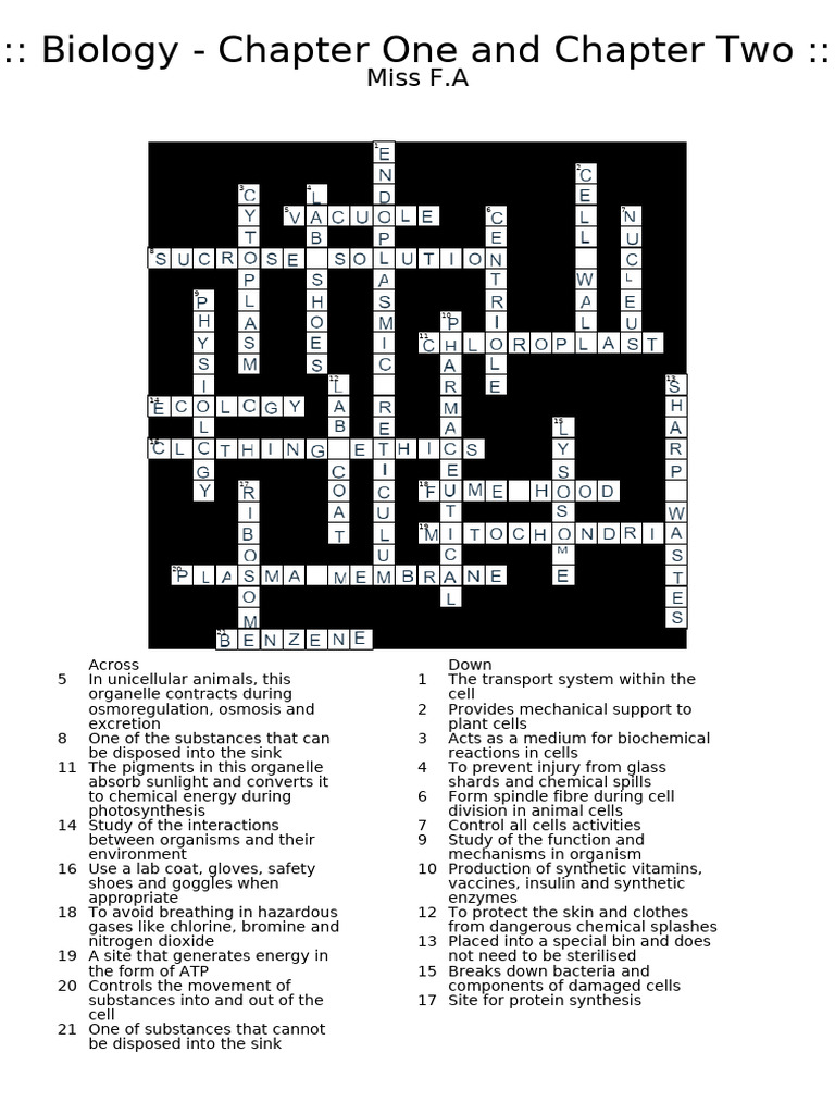 Biology Crossword Puzzle Guide | PDF | Cell (Biology) | Biology