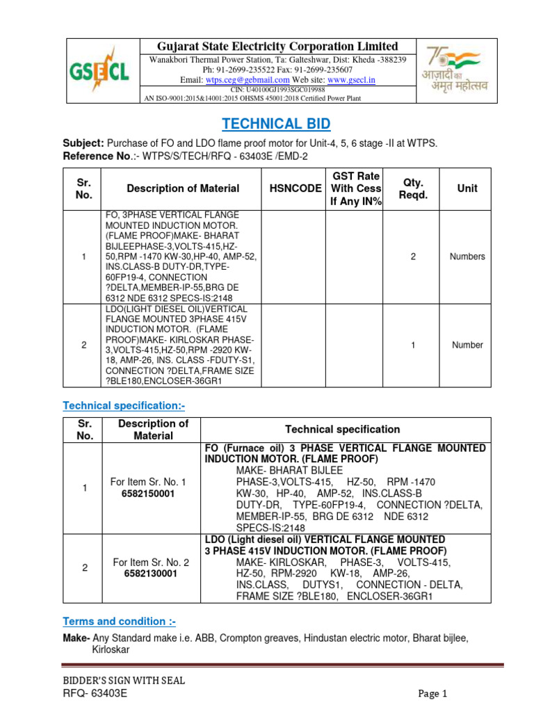 Technical Bid Rfq 63403e Emd 2 | PDF | Specification (Technical Standard)