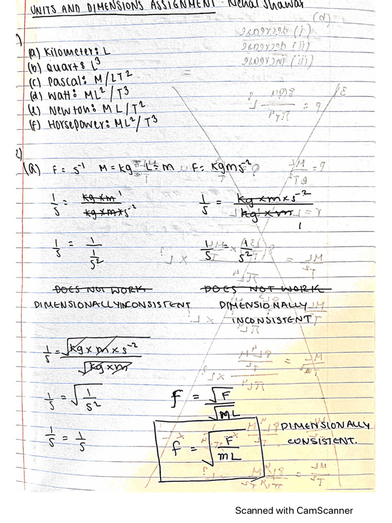 UNITS AND DIMENSIONS ASSIGNMENT | PDF