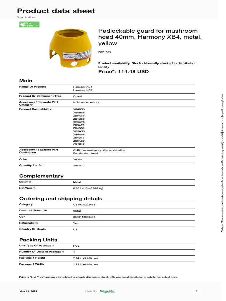 Schneider Electric Harmony XB4 ZB4 Metal Push Buttons ZBZ1605 | PDF