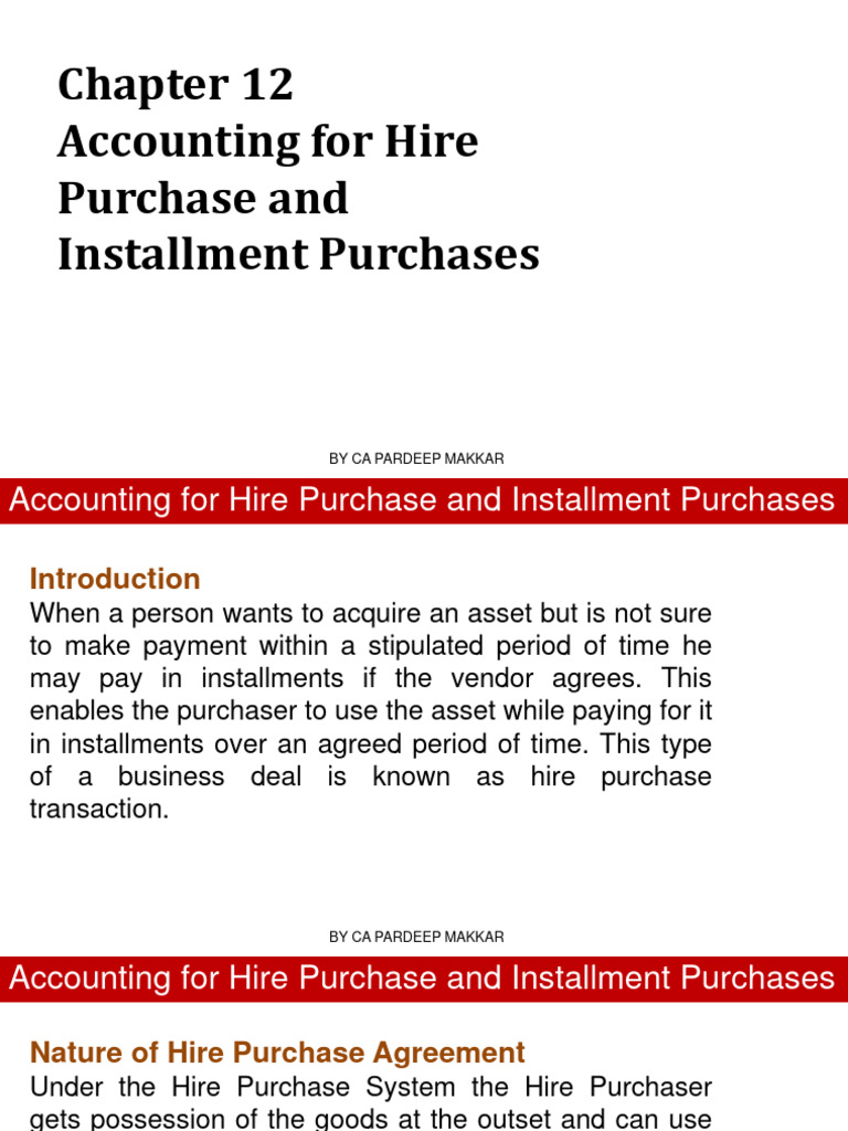 Hire Purchase and Installment Purchases | PDF | Debits And Credits | Business Economics