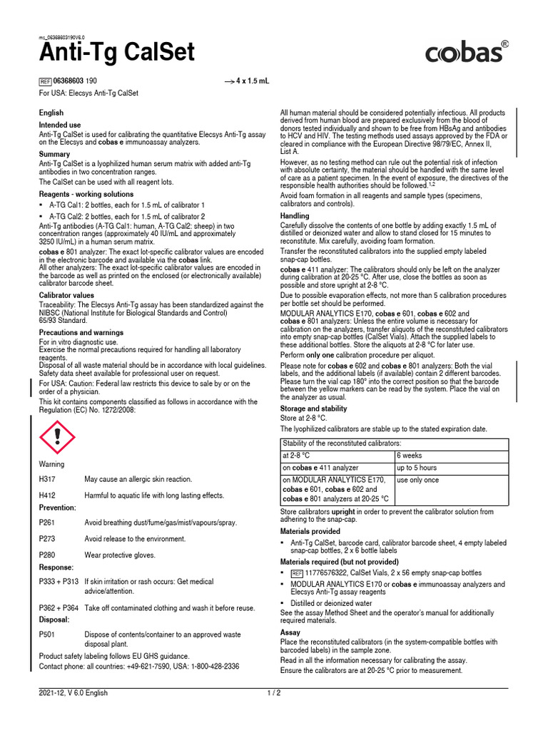 Insert - Anti-Tg CalSet - Ms 06368603190.V6.En | PDF | Immunoassay ...