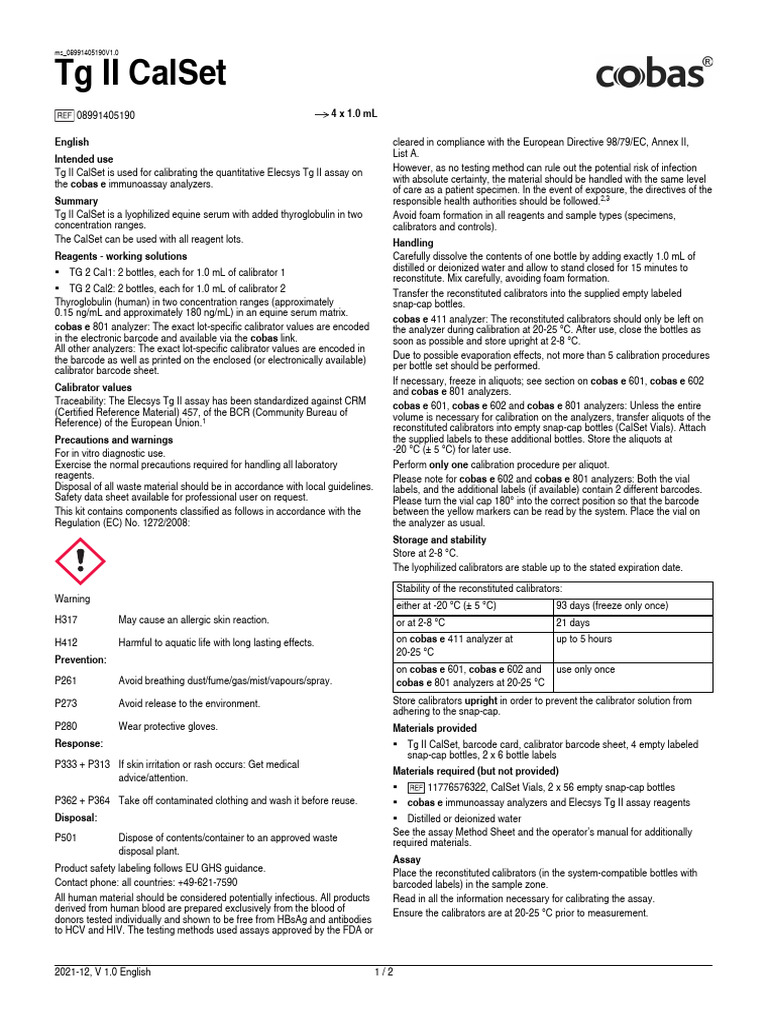 Insert - TG II CalSet - Ms - 08991405190.V1.En | PDF | Medical Specialties