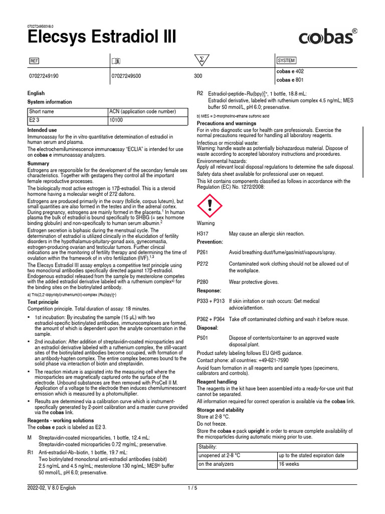 Elecsys Estradiol III Assay Overview | PDF | Detection Limit | Estradiol
