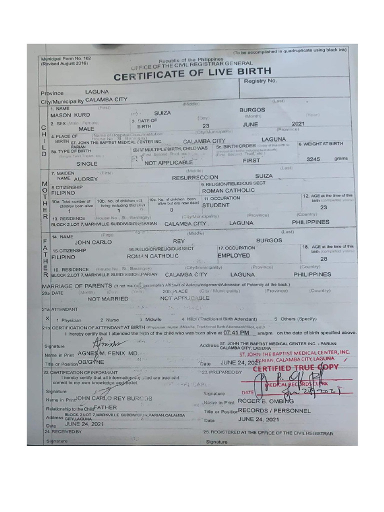 Birthcert of A Newborn | PDF