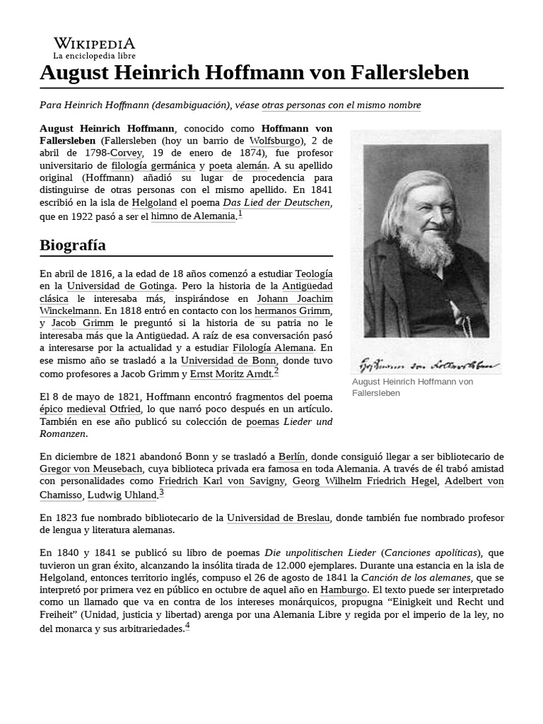 August Heinrich Hoffmann Von Fallersleben | PDF | August Heinrich Hoffmann Von Fallersleben ...