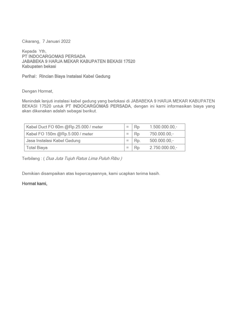Penawaran PT Indocargomas Persada | PDF