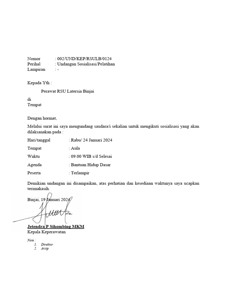 Undangan Pelatihan Bantuan Hidup Dasar | PDF