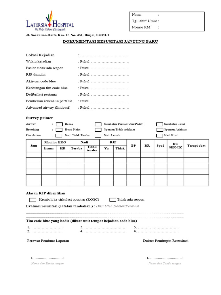 Formulir Tindakan Resusitasi Jantung Paru (RJP) | PDF