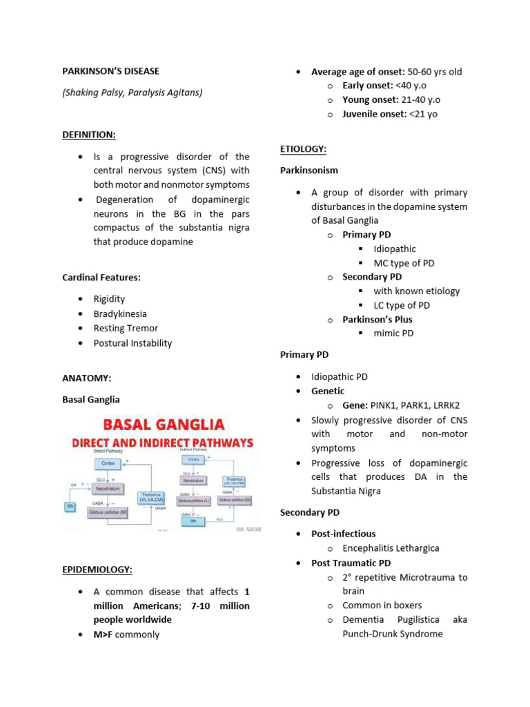 (Shaking Palsy, Paralysis Agitans) : Parkinson'S Disease | PDF ...
