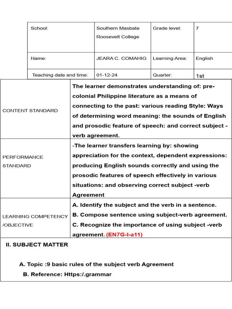 lesson plan | PDF | English Language | Verb