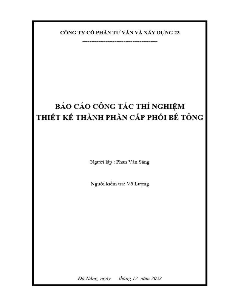 Bao Cao Cong Tac TKCP Be Tong - Sang | PDF