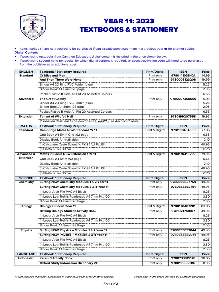 Year 11 Textbooks Stationery | PDF | Textbook | Stationery