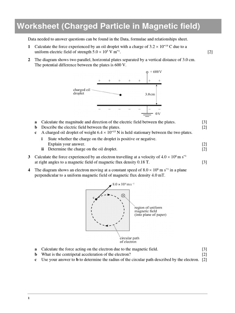Charged Particle in Magnetic field-worksheet_26 | PDF | Magnetic Field | Electron