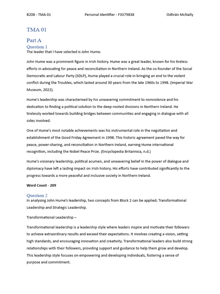 TMA 01 - Odhran McNally | PDF | Leadership | Strategic Leadership