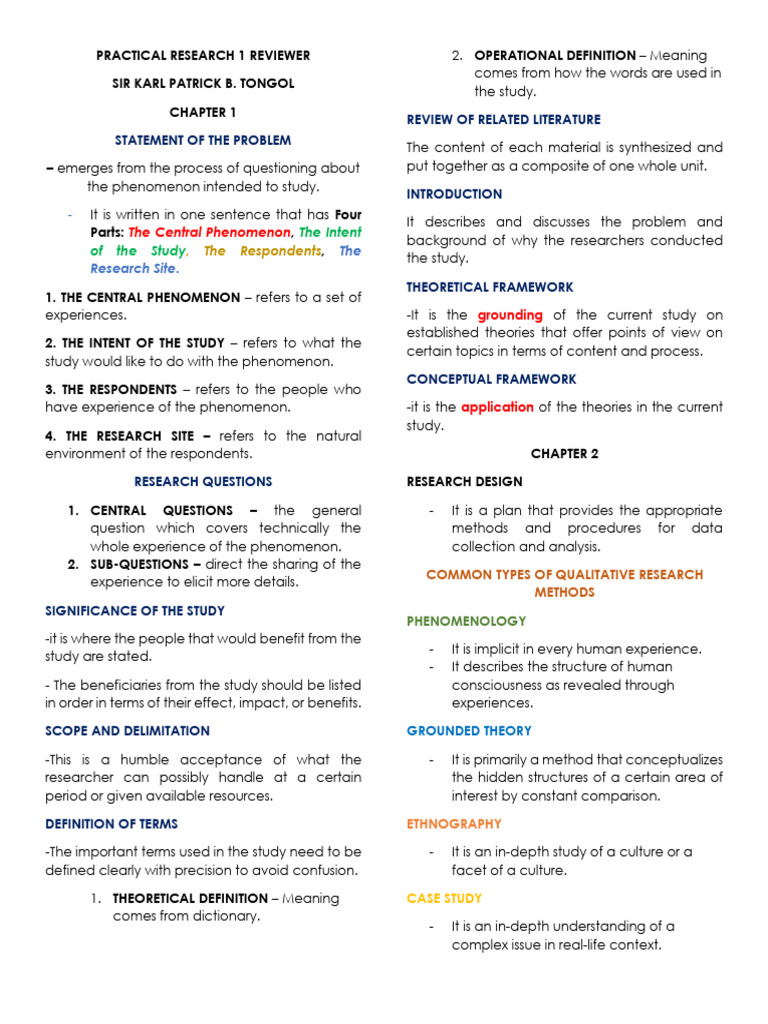 Practical Research 1 Reviewer | PDF | Experience | Theory