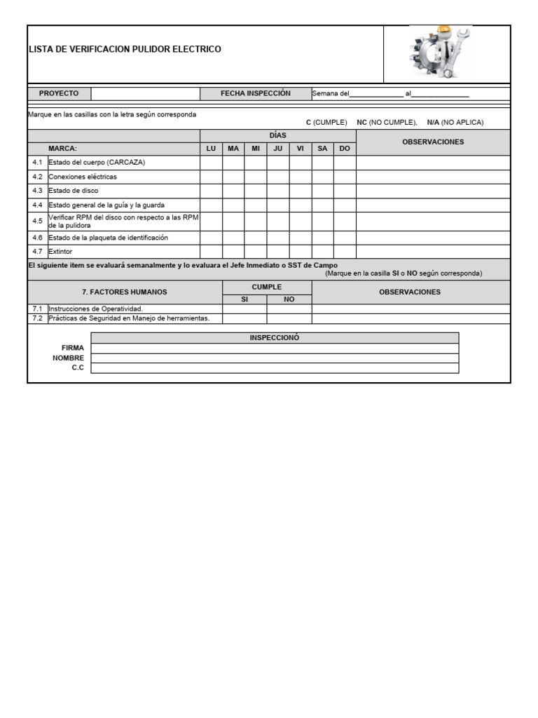 Lista de Verificacion Pulidor Electrico | PDF