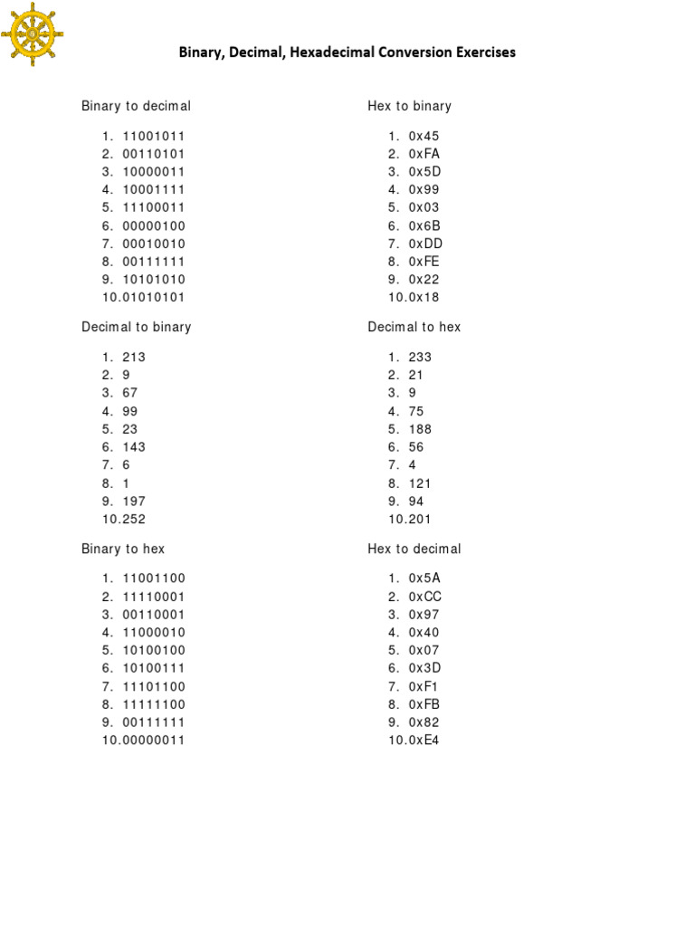 Exercie For Binary Conversation | PDF | Notation | Computer Engineering