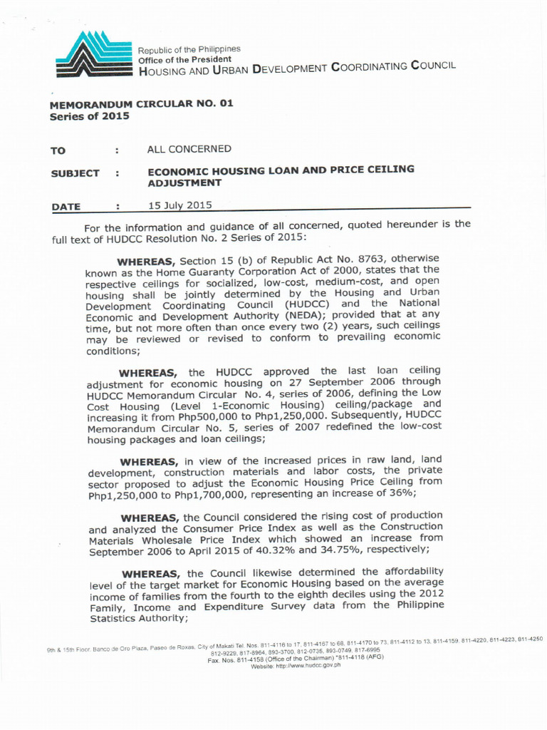 HUDCC Memorandum Circular 1 (2015) | PDF