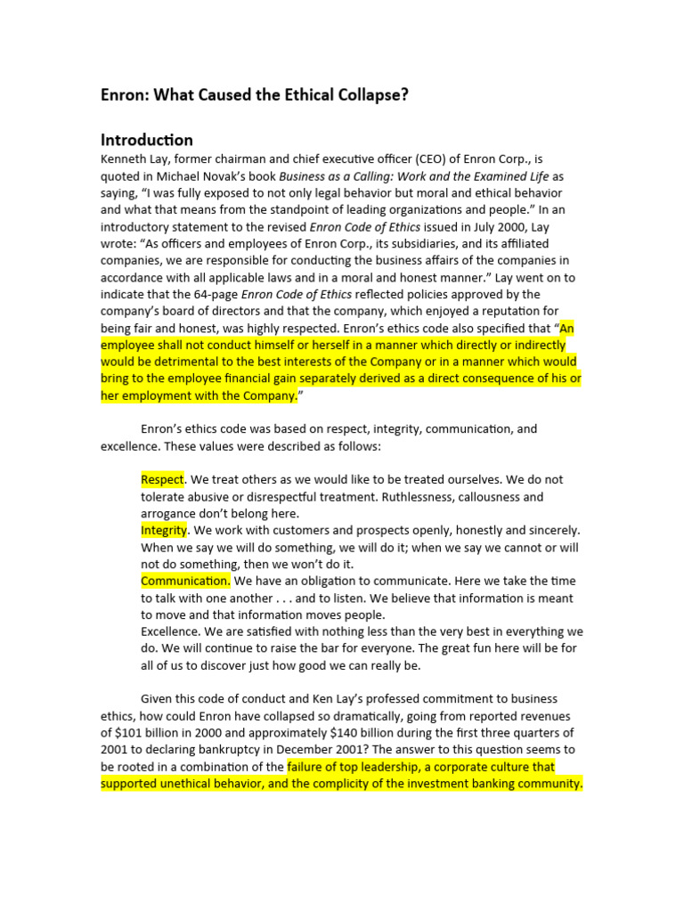 Enron's Ethical Collapse Explained | PDF | Sarbanes–Oxley Act | Enron