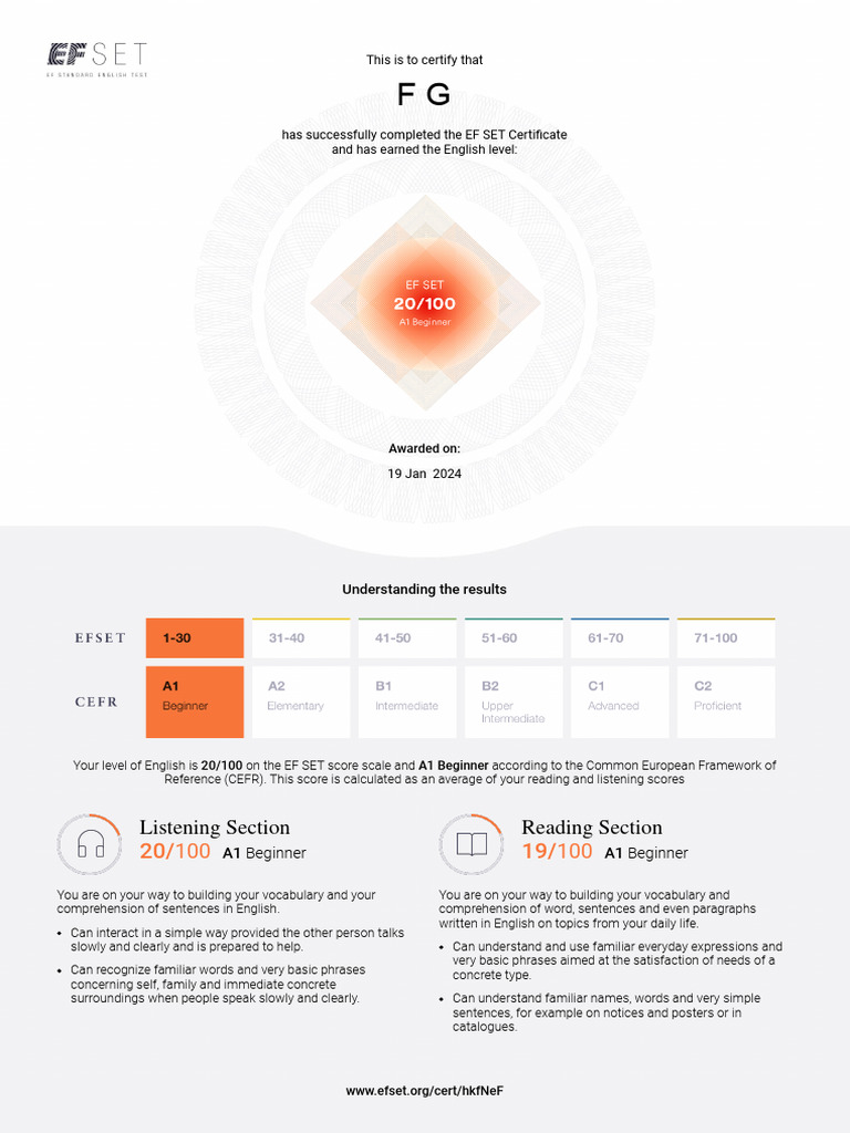 EF SET Certificate | PDF