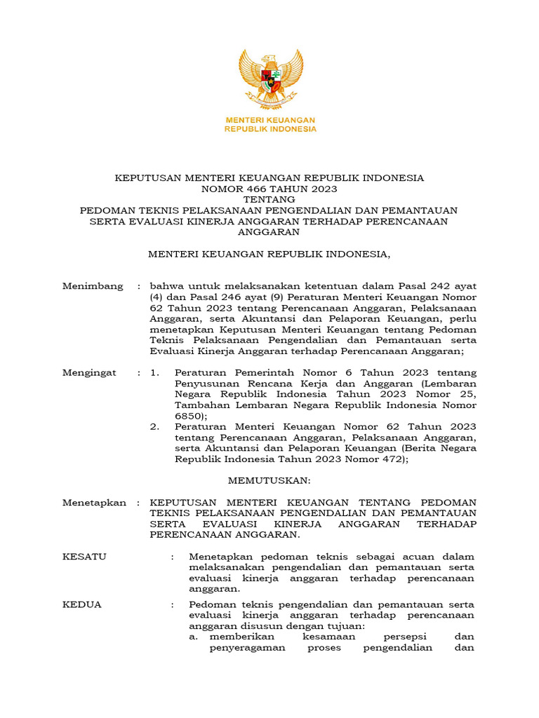 KMK 466 2023 - PPKA Dan EKA Perencanaan Anggaran | PDF