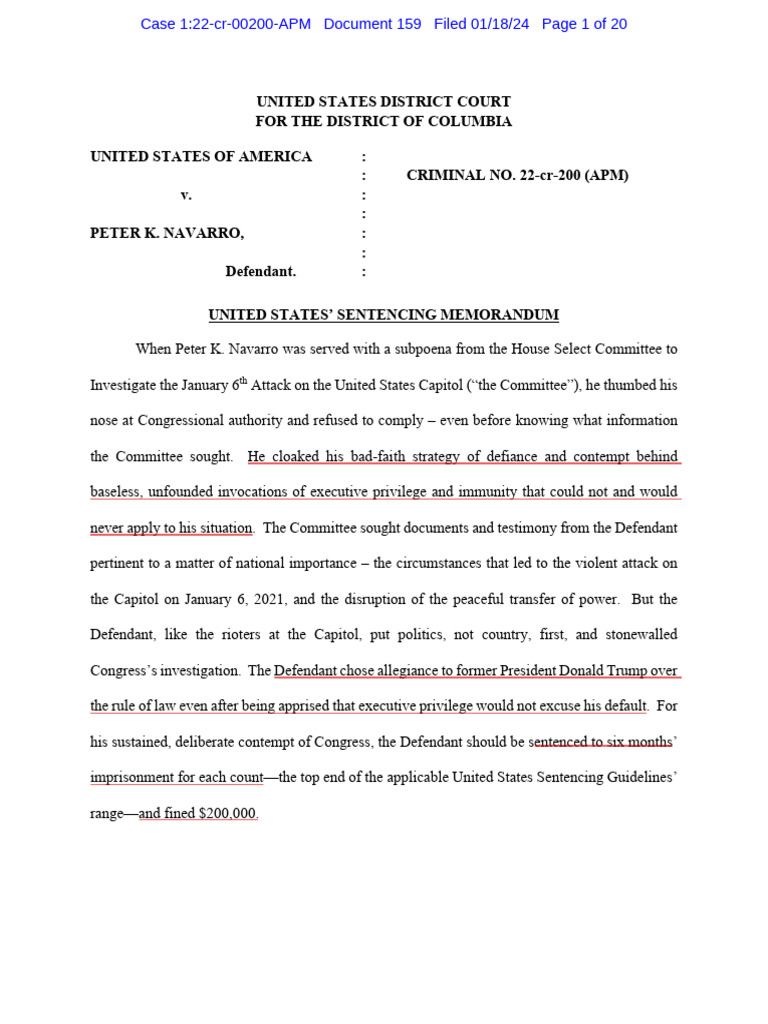 USA V Navarro Sentencing Memo by Govt | PDF | Executive Privilege ...