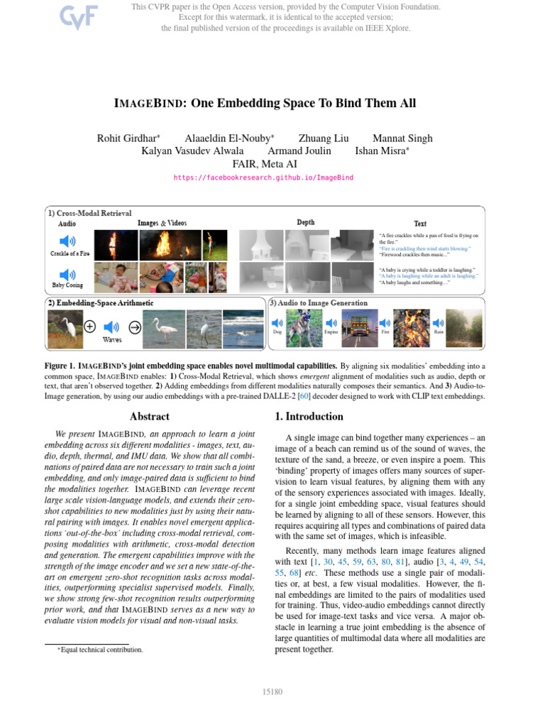 Girdhar ImageBind One Embedding Space To Bind Them All CVPR 2023 Paper | PDF | Data Compression ...