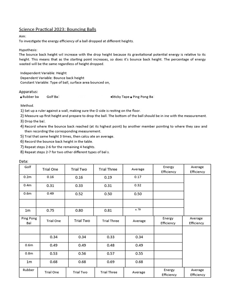 Bouncing Balls Energy Efficiency Study | PDF | Table Tennis | Physics