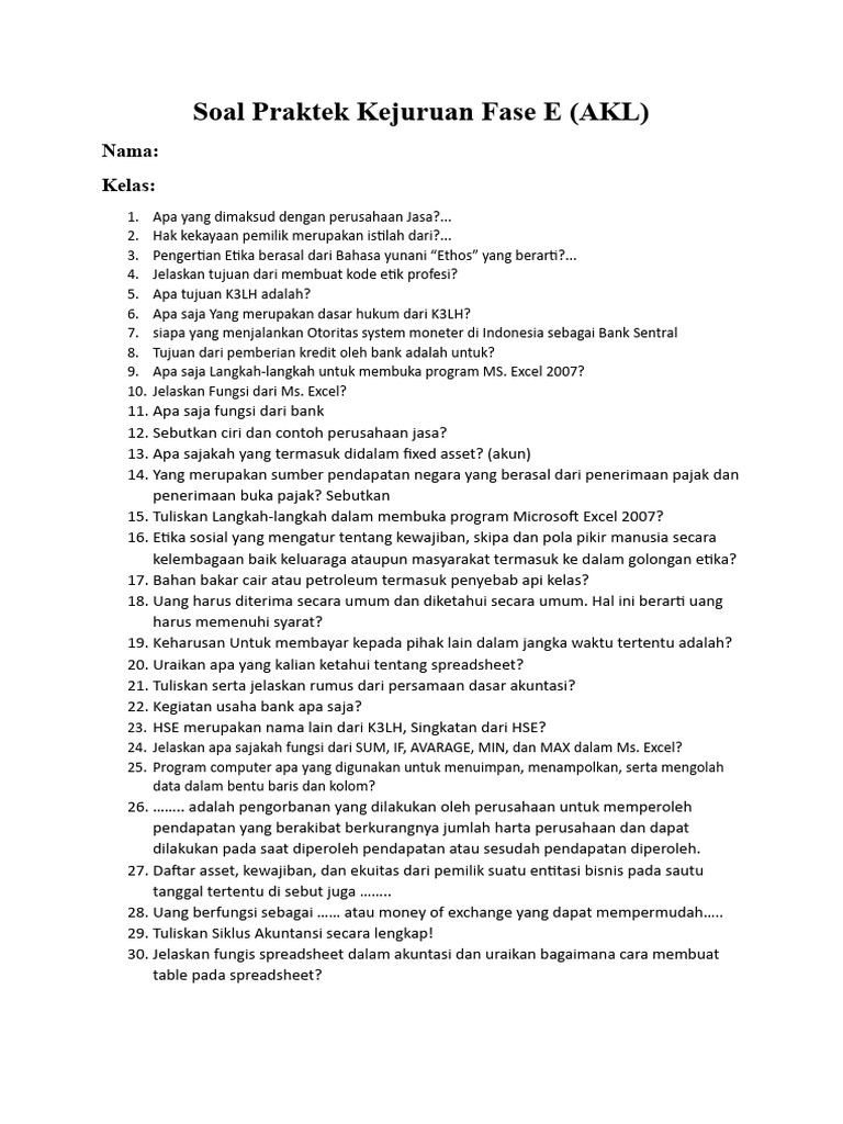 Soal Praktek Kejuruan Fase E AKL | PDF