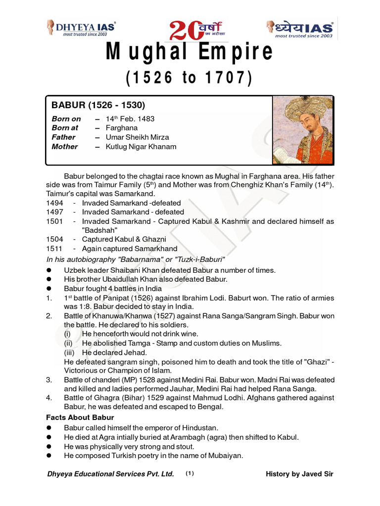 History Mughal Empire by Javed Haque Sir | PDF | Timurid Dynasty ...