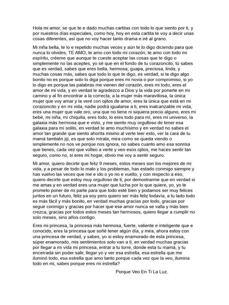 Carta para 9 Meses | PDF | Amor