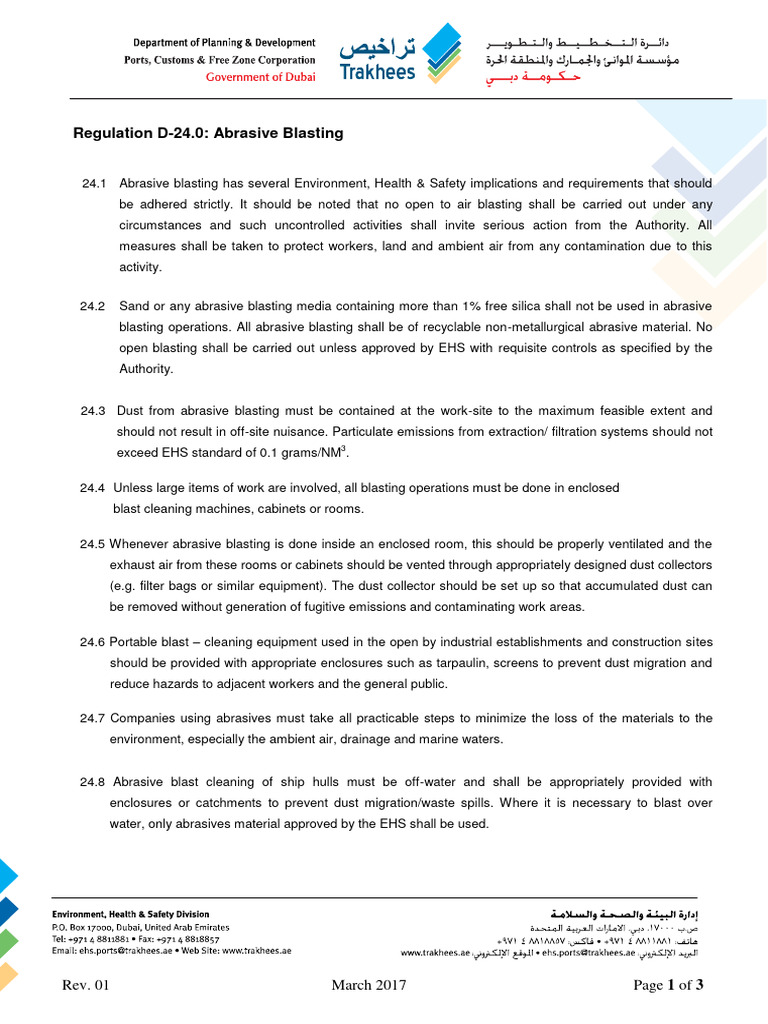 Regulation DD-24.0 Abrasive Blasting | PDF | Personal Protective ...