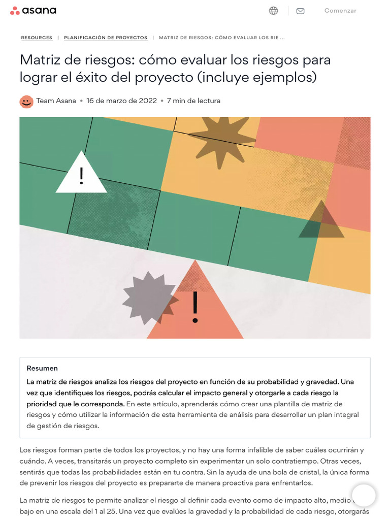 Matriz de Riesgos - Cómo Evaluar Los Riesgos para Lograr El Éxito Del Proyecto - Asana | PDF ...