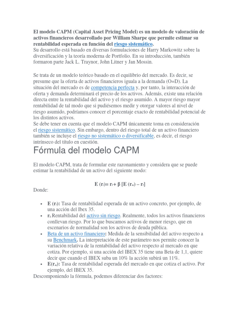 El Modelo CAPM | PDF | Modelo de fijación de precios de activos de ...