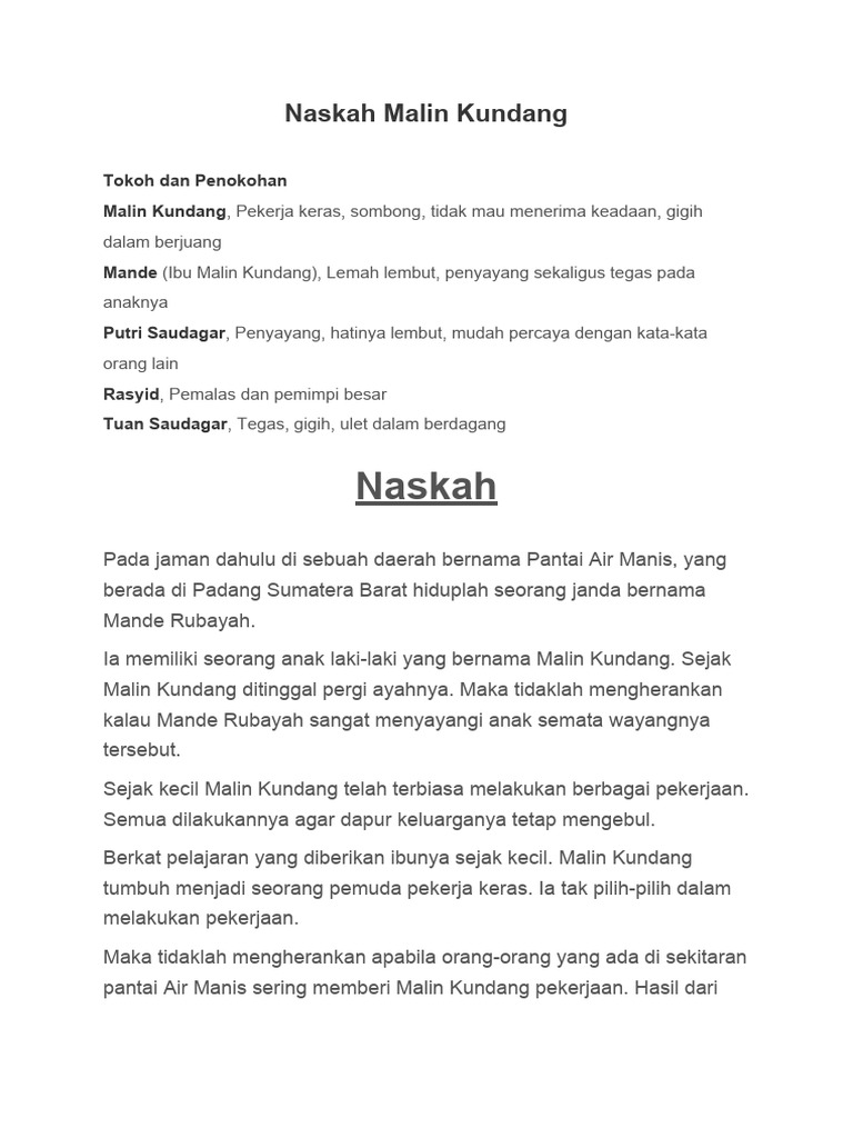 Naskah Malin Kundang | PDF