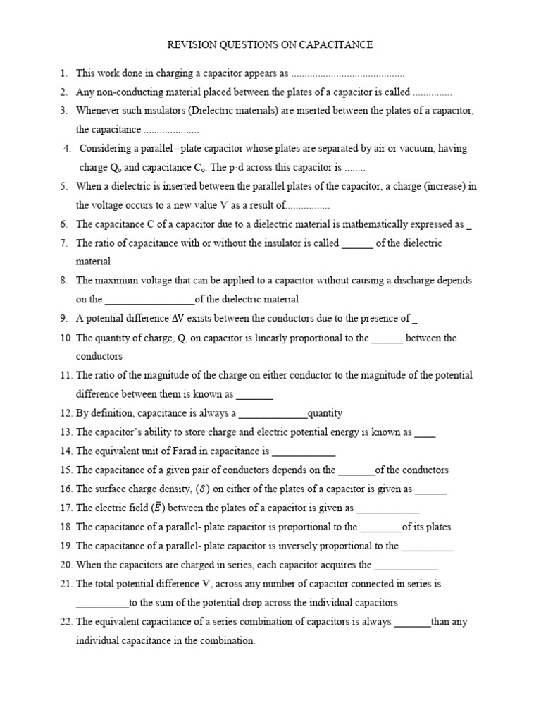 Revision Questions On Capacitance | PDF | Capacitance | Capacitor
