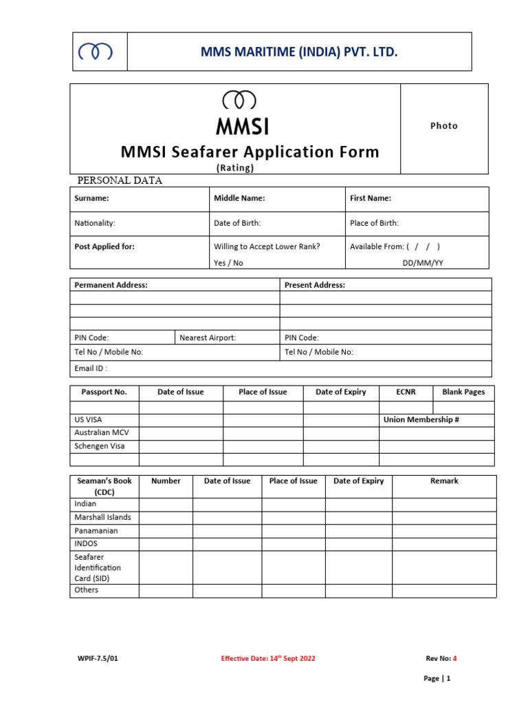 Seafarer Application | PDF | Identity Document