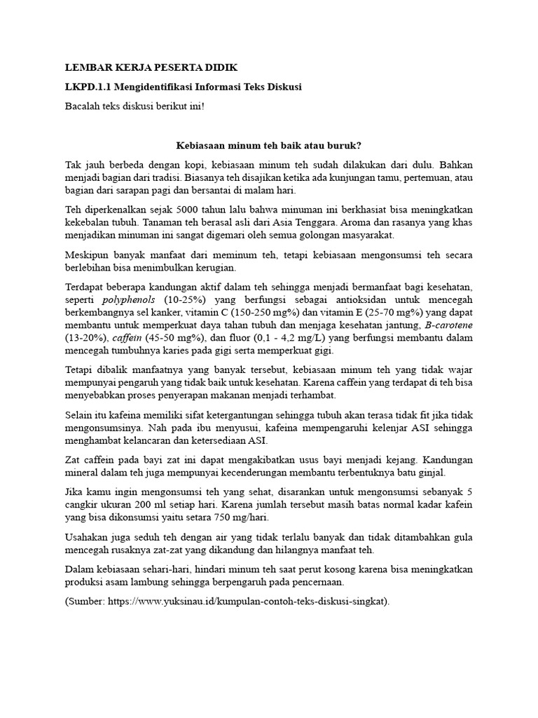 Lembar Kerja Peserta Didik-Teks Diskusi | PDF