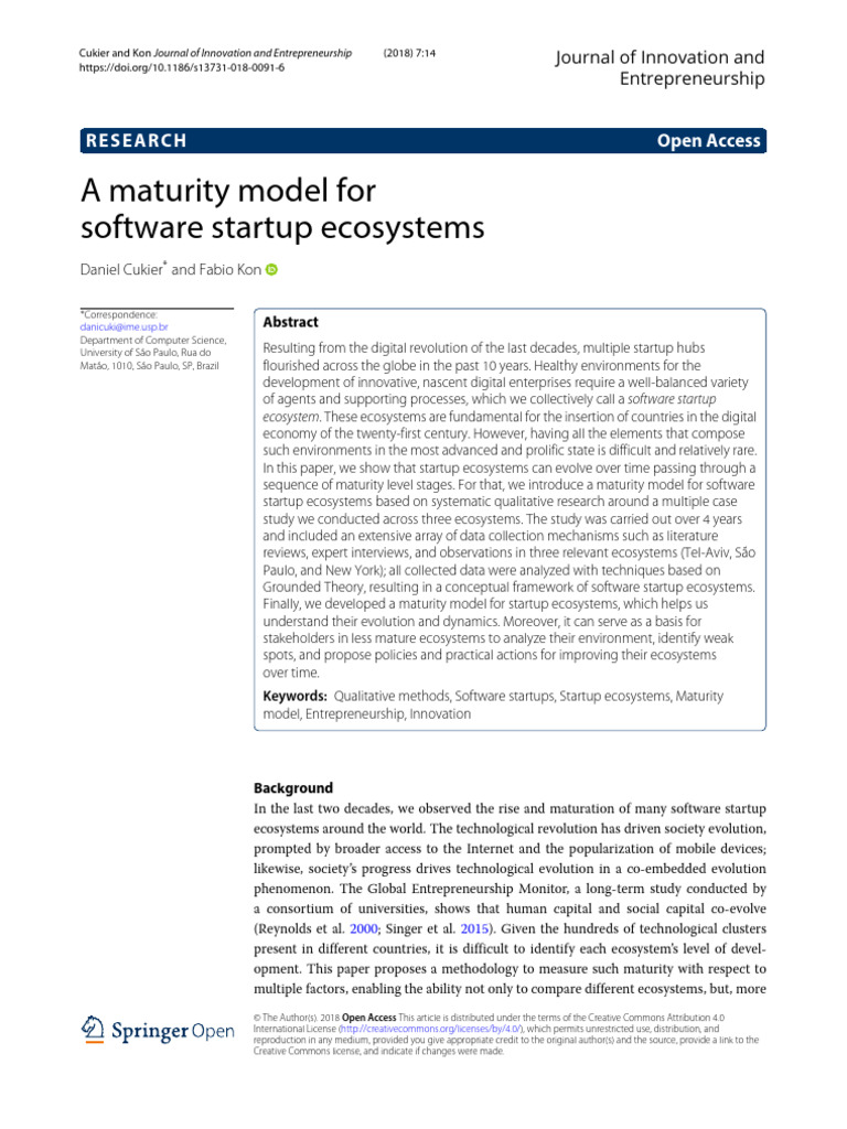 A Maturity Model For Software Startup Ecosystems | PDF ...