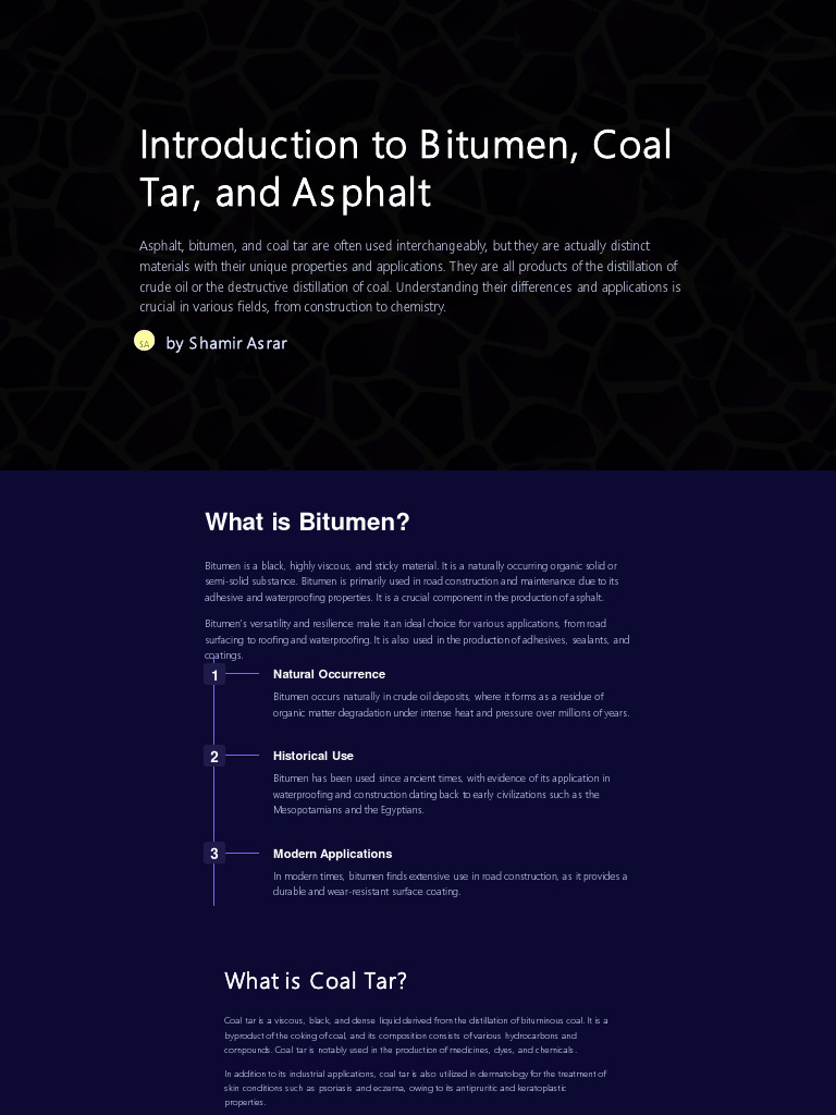 Bitumen, Coal Tar, and Asphalt Explained | PDF | Chemistry | Materials