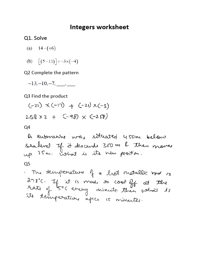 Integers Worksheet | PDF