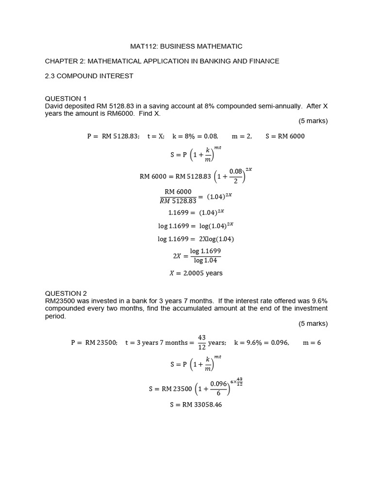 Mat112 Compound Interest Problems Pdf Interest Interest Rates