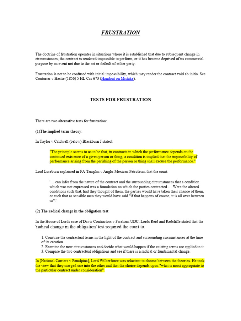 Frustration (Notes and Cases) | PDF | Private Law | Common Law