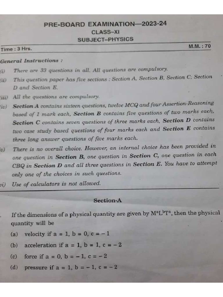 Class 11 Phy Sample Paper | PDF