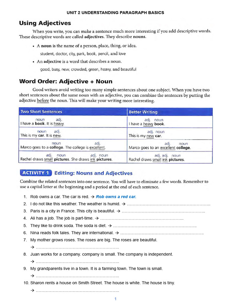 Great Writing 1 - Unit 2 | PDF