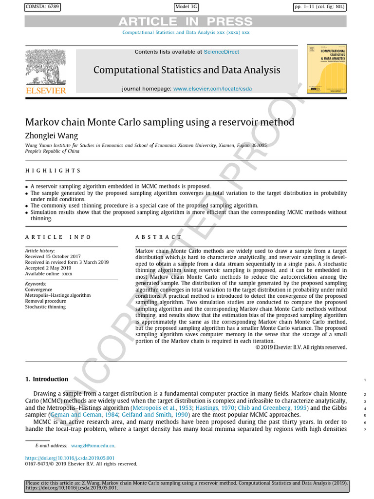 MCMC with Reservoir Sampling Method | PDF | Monte Carlo Method | Mathematical Analysis